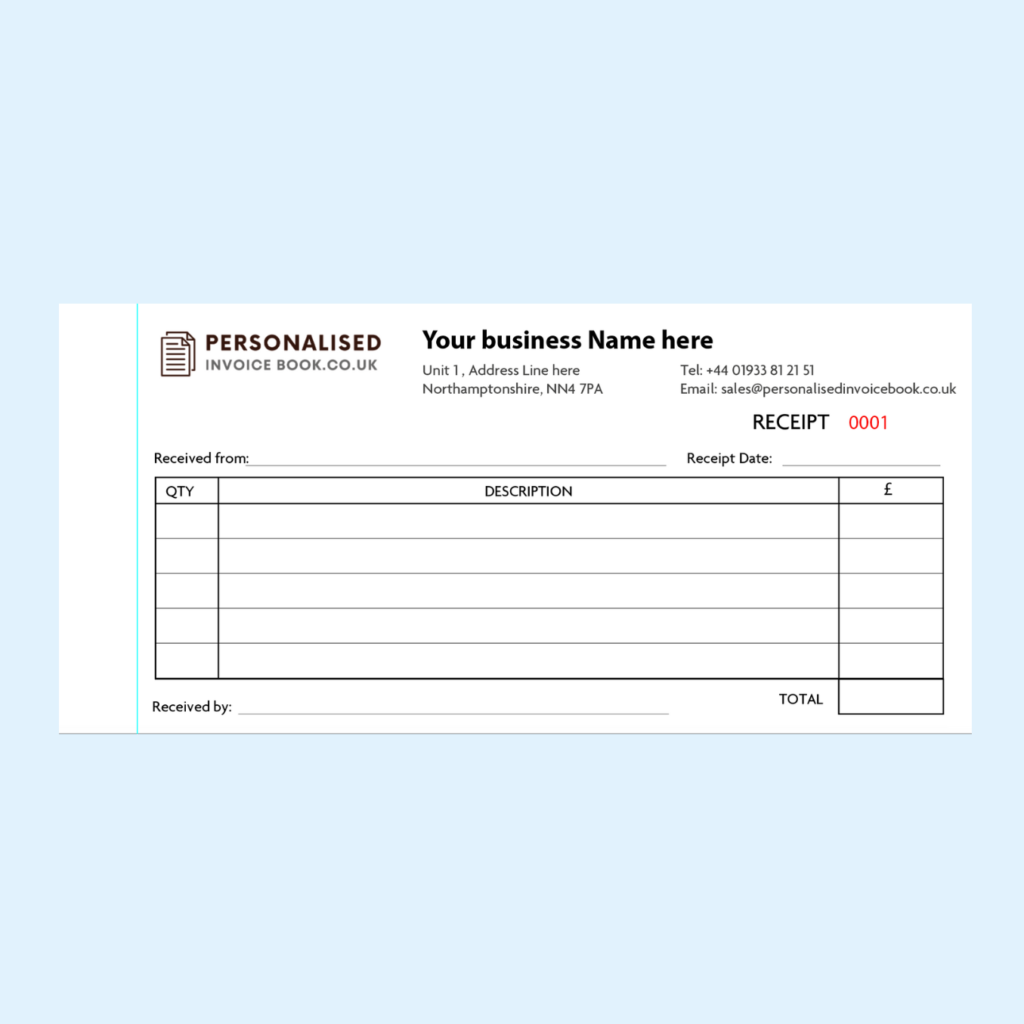 Personalised Receipt Book - Order Online, Free Delivery within UK